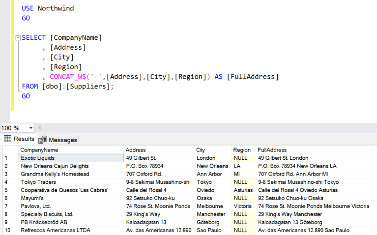 SQL Server – CONCAT_WS() Function | SQL Server Portal