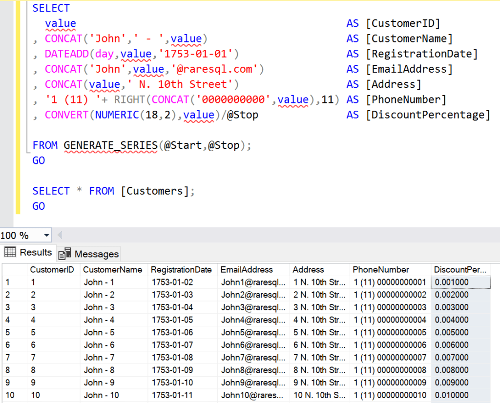 SQL Server 2022 – How to generate Sample table using GENERATE_SERIES ...