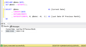 First Date of Previous Month | SQL Server Portal